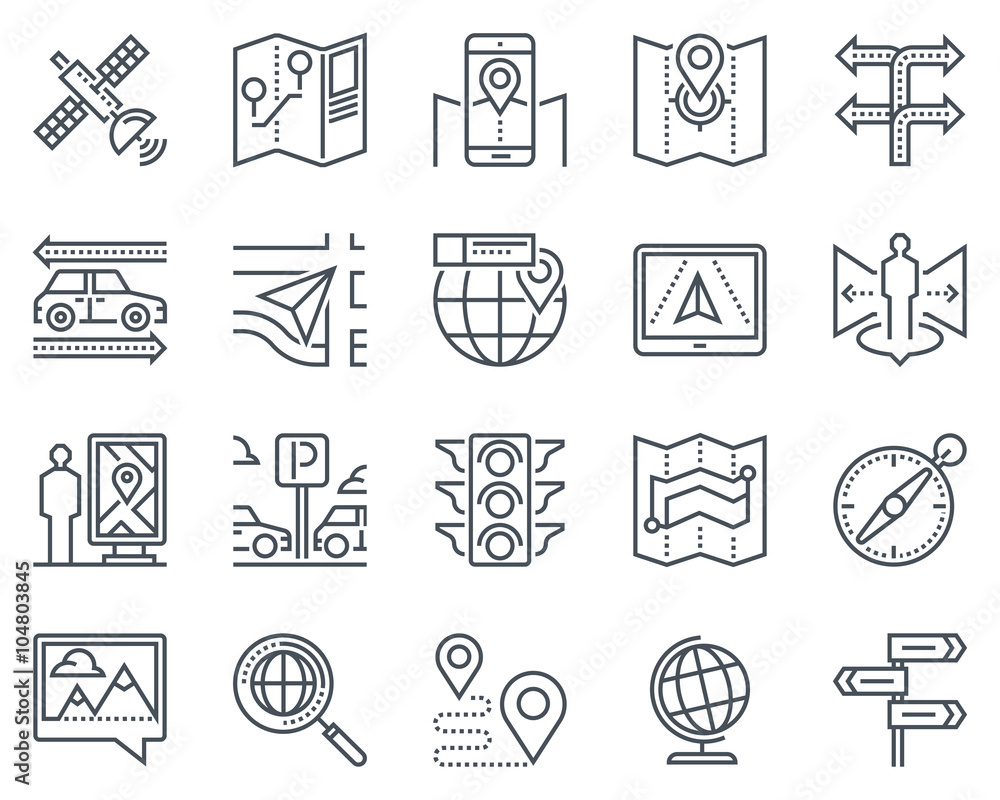 Navigation system, map icon set Stock Vector | Adobe Stock