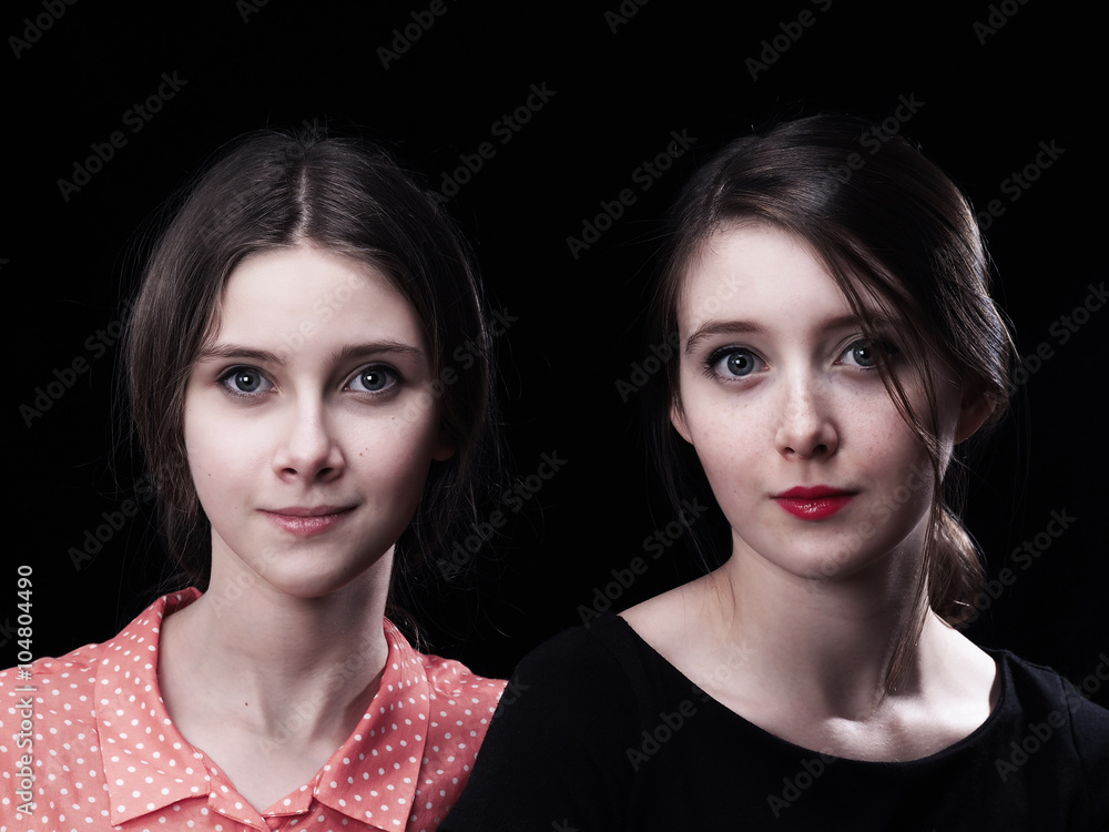 Two sisters. Gorgeous girls, teenagers - twin sisters. Vintage, antique ...