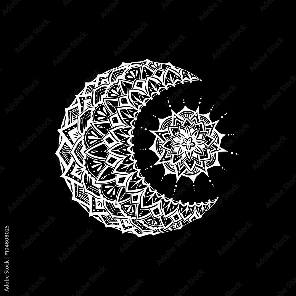 Moon and Sun on black background. Vector illustration Stock Vector ...