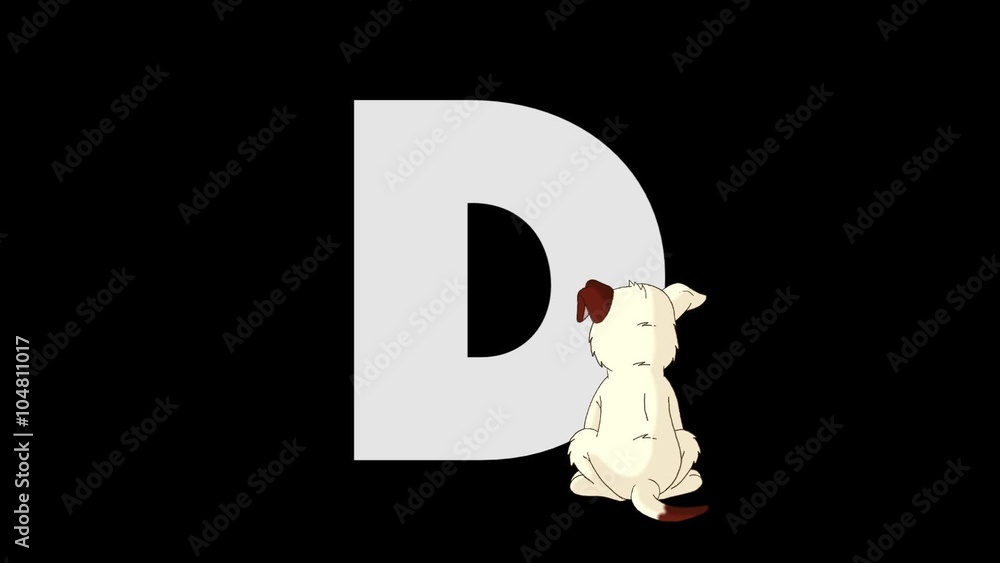 Letter D and Dog (foreground) Animated animal alphabet. HD footage with ...