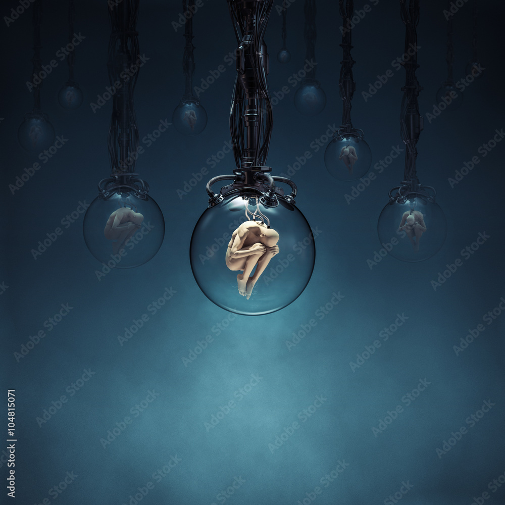 Ripe for the harvest / 3D render of human figures being cloned in glass ...