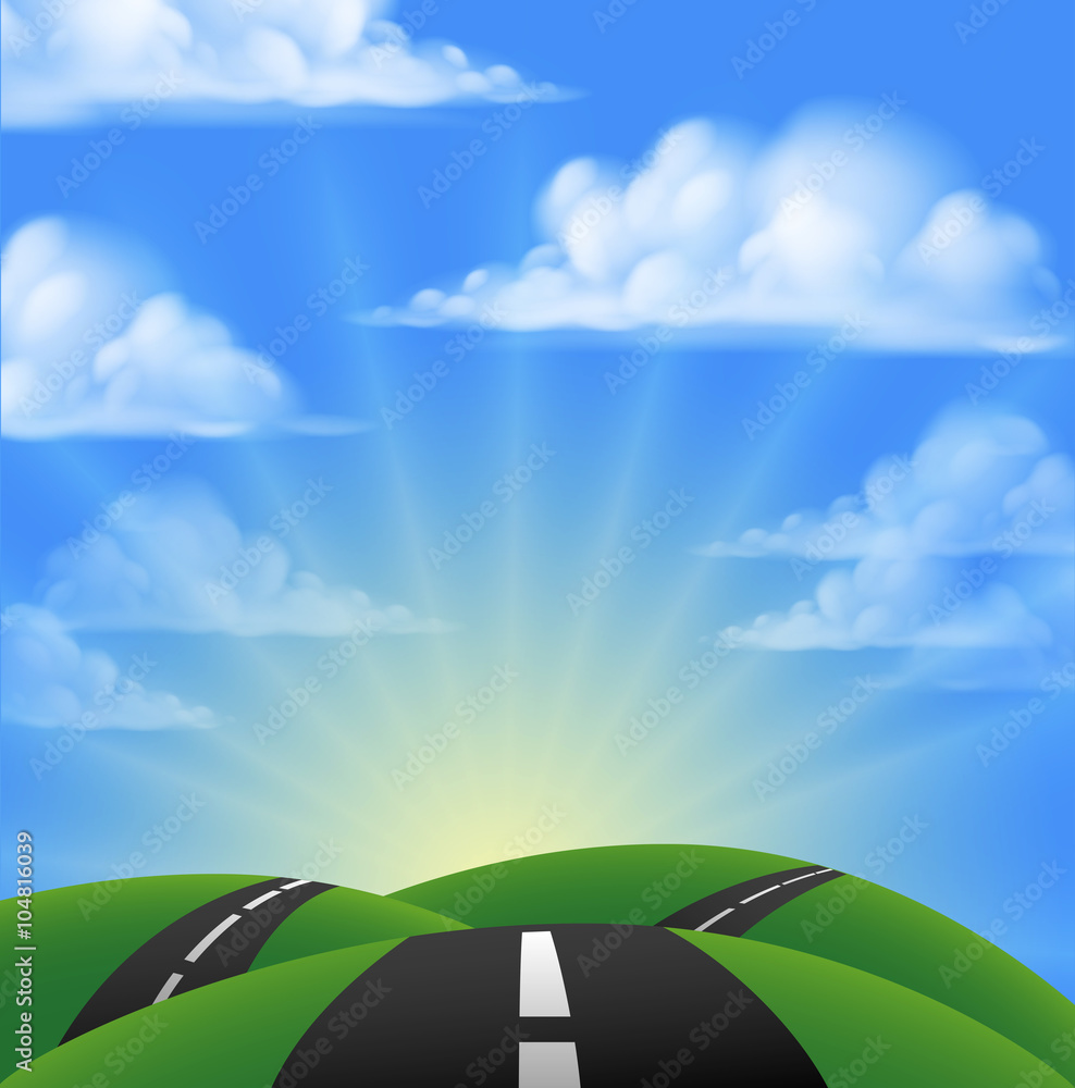 Cartoon Road Scene Stock Vector | Adobe Stock