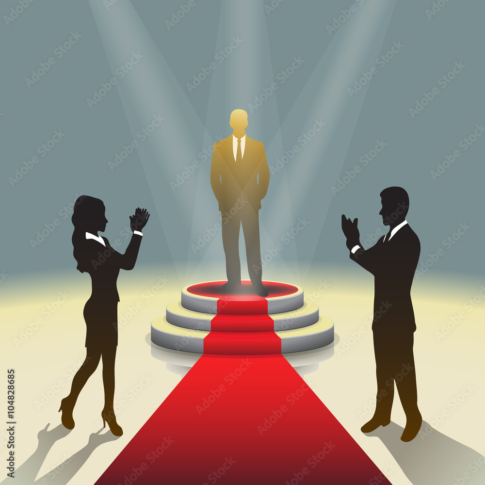 Design template: Illuminated stage podium with businessman and red ...