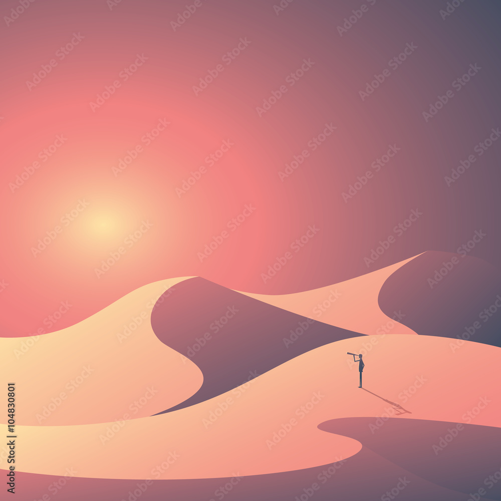 Desert landscape vector background. Natural sand dunes in sunset ...