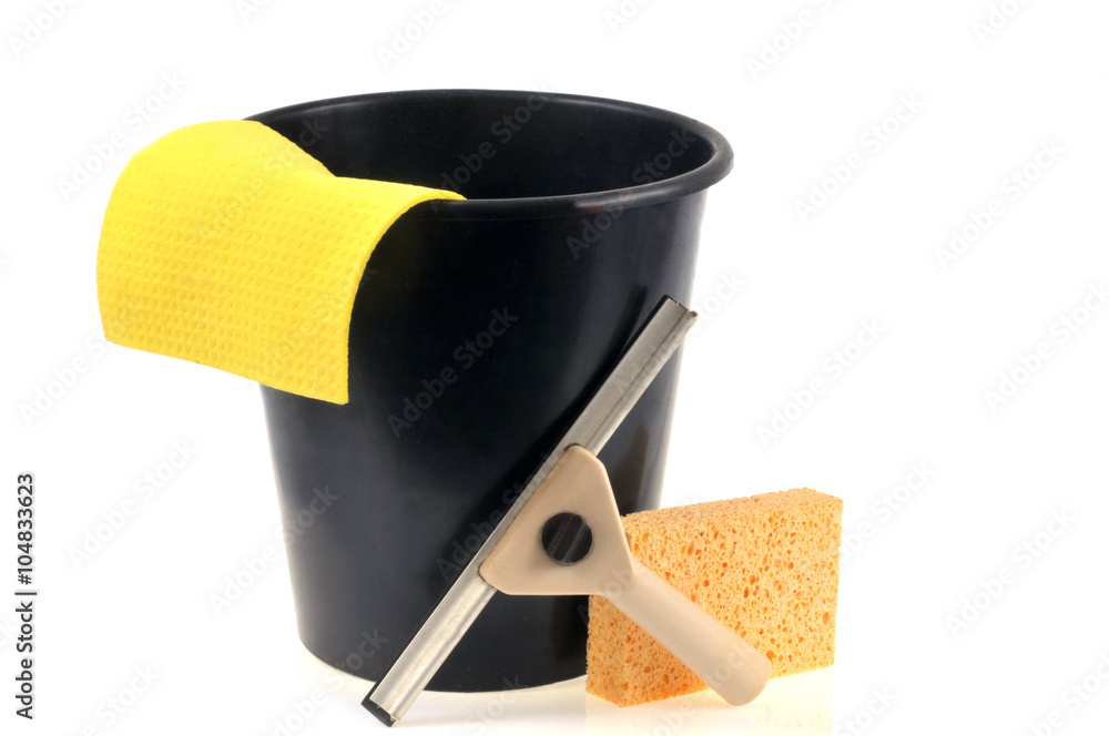 Le seau, la lavette, la raclette et l'éponge Stock Photo | Adobe Stock