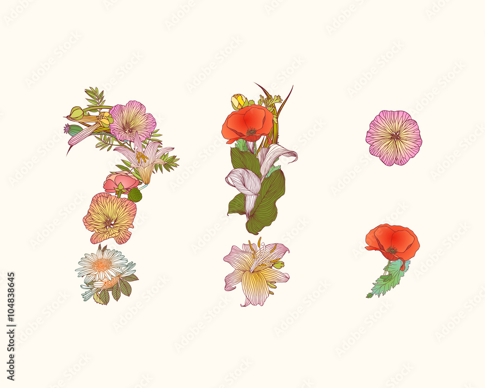 Punctuation marks. Alphabet of flowers. Stock Vector | Adobe Stock