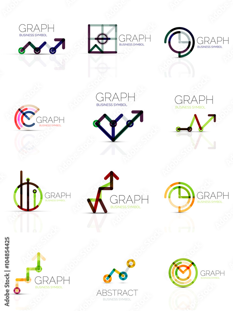 Linear graph and chart abstract logo set, connected multicolored line ...
