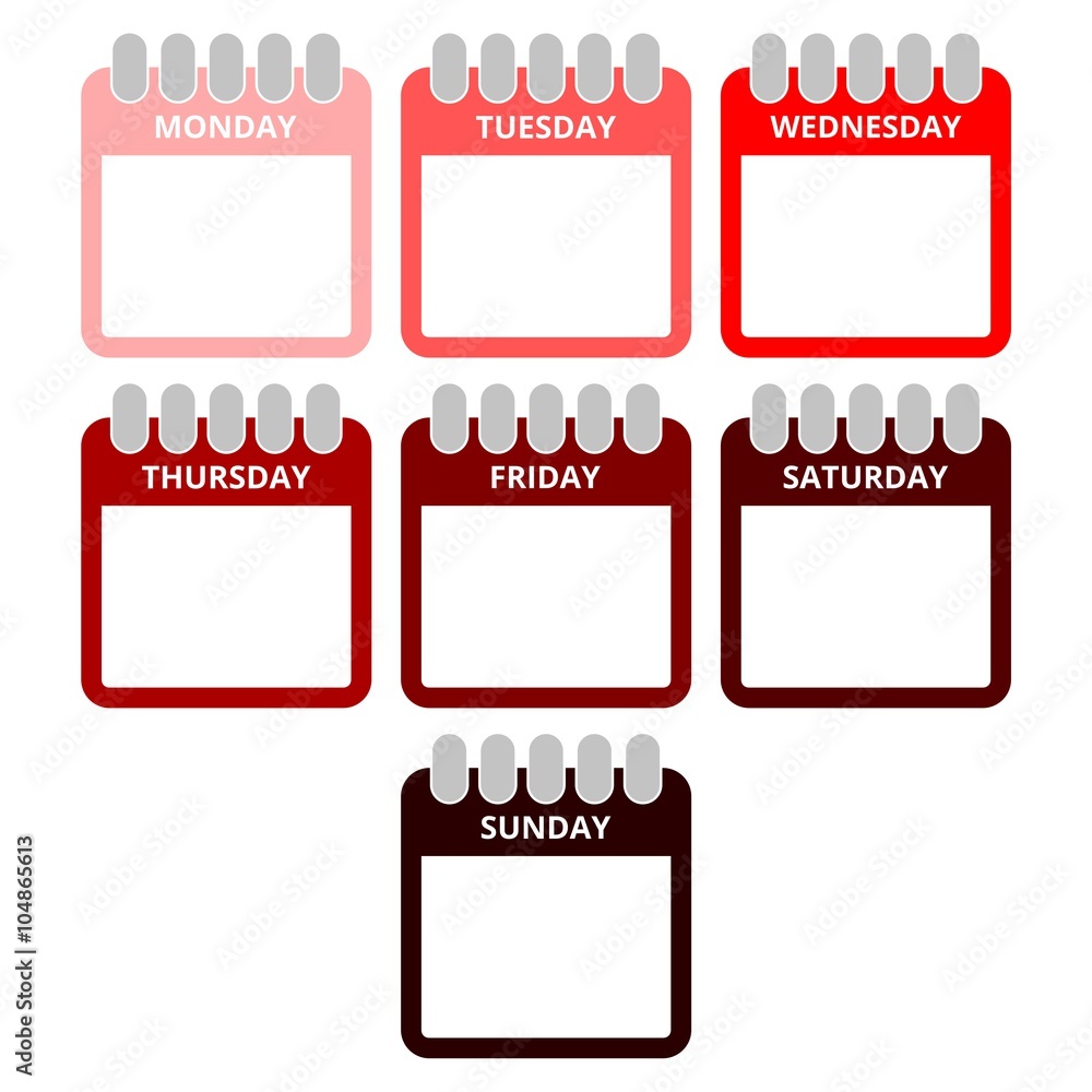 Days of the week, Calendar sheets with the days of the week Stock ...