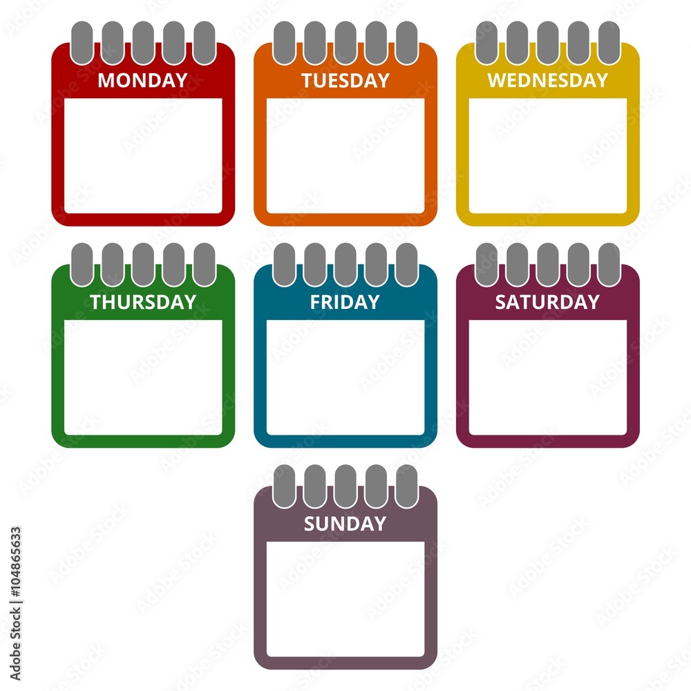 Days of the week, Calendar sheets with the days of the week Stock ...