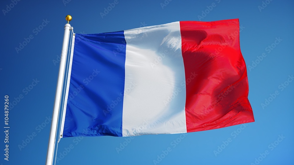 France flag waving in slow motion against clean blue sky, seamlessly ...