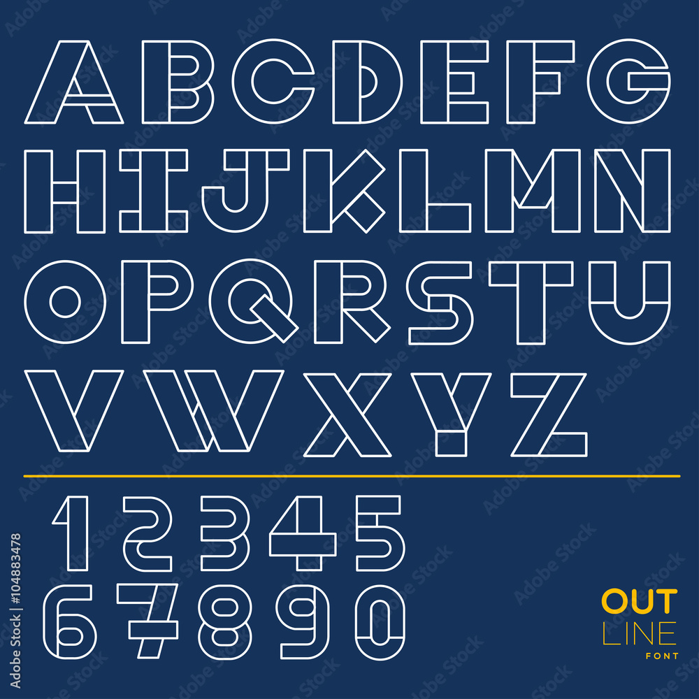 OUTLINE font 26 English alphabets and 10 number created in graphic ...