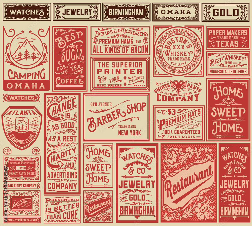 Mega pack retro advertisement designs and labels - Vector illust Stock ...