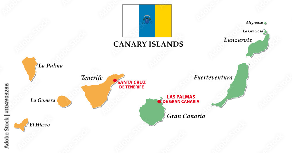 canary islands simple administrative map with flag Stock Vector | Adobe ...