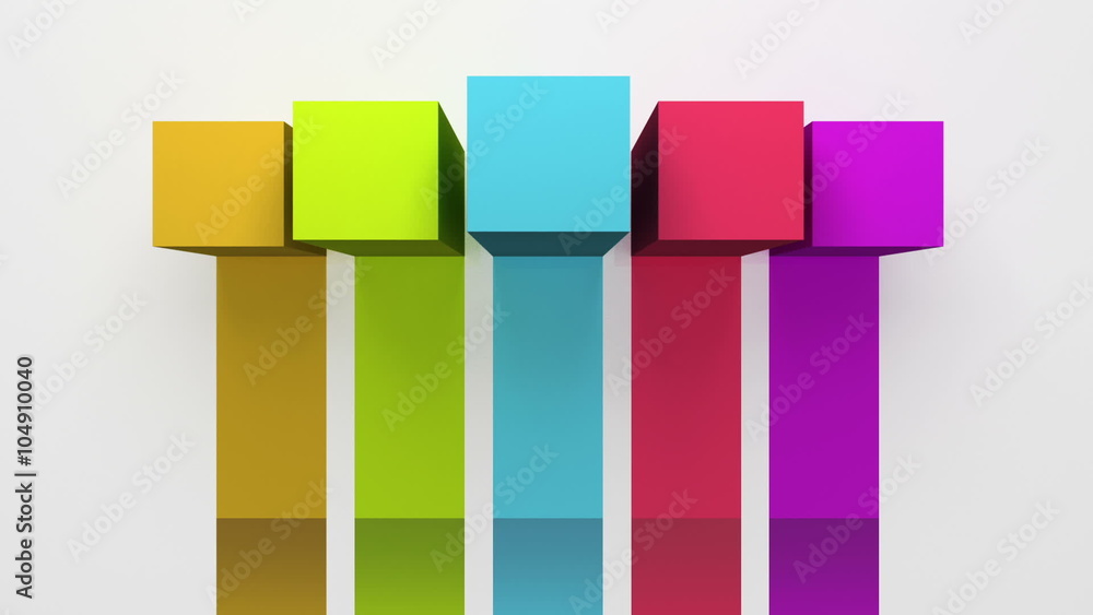 3D Five square bar title box chart, presentation template.version 4 ...