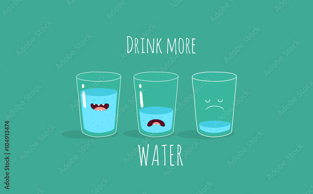 Vector motivation card with the inscription drink more water. Funny ...