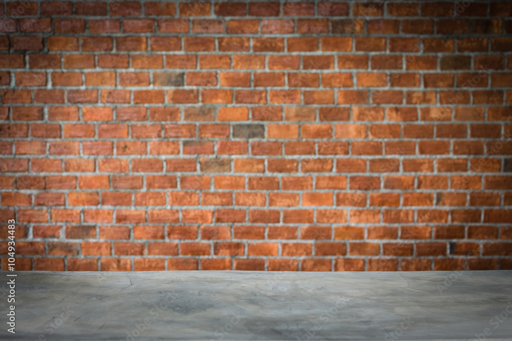 cement counter bar with dark brick wall, display shelf Stock Photo ...