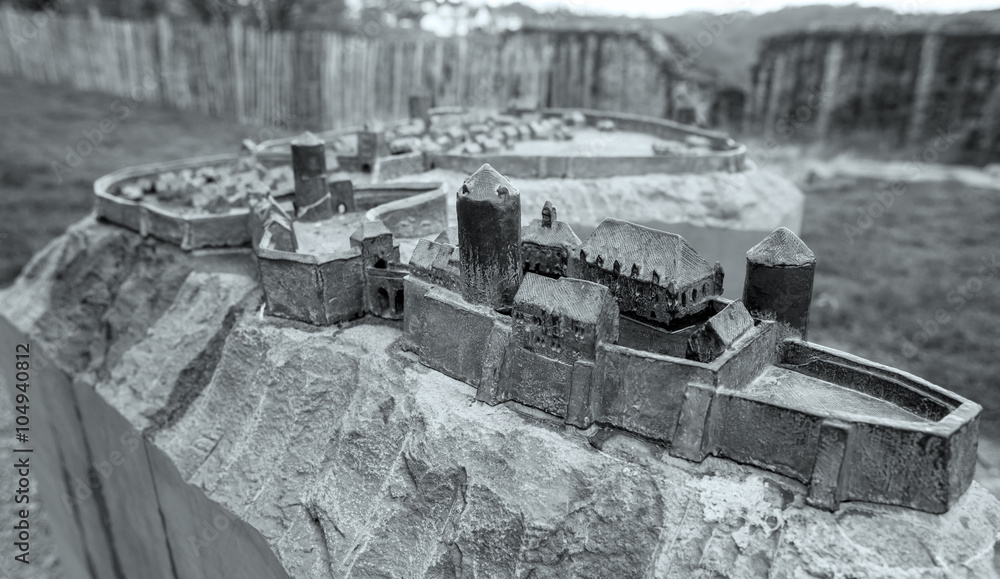 castle ruin blankenberg sieg germany miniature model black and w Stock ...