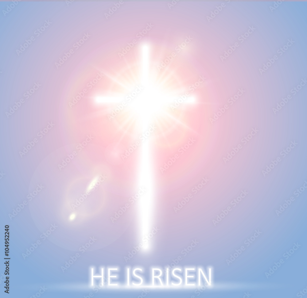 White Glow Cross with Flare in sunrise Sky. Holy Glory Easter Shine ...