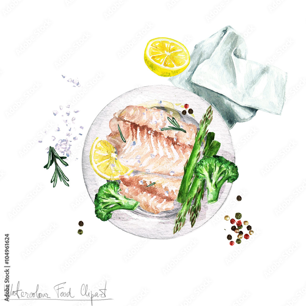 Watercolor Food Clipart - Fish Stock Illustration | Adobe Stock
