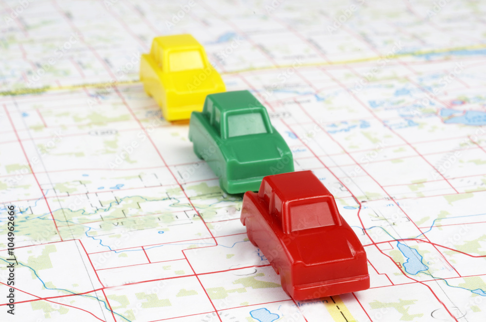 Plastic Miniature Cars On Map Stock Photo | Adobe Stock