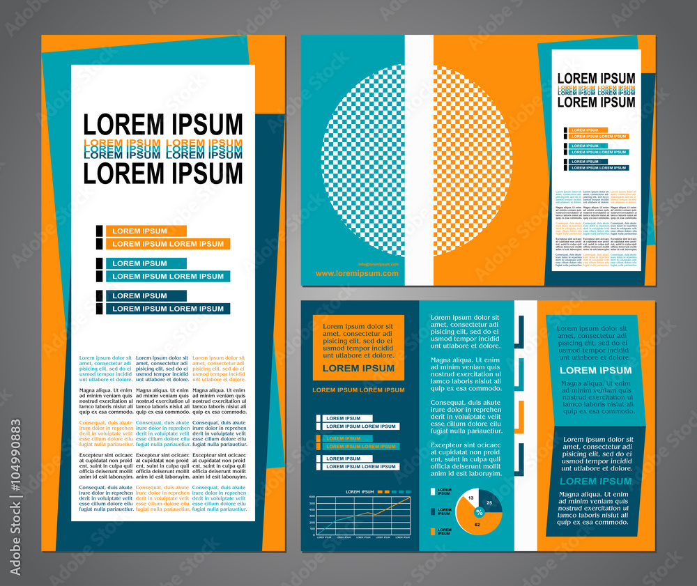 Business blue and yellow brochure layout, three fold flyer template ...