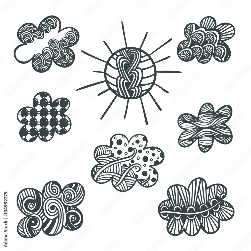 Adult coloring book page with zentangle sun and clouds Stock Vector ...