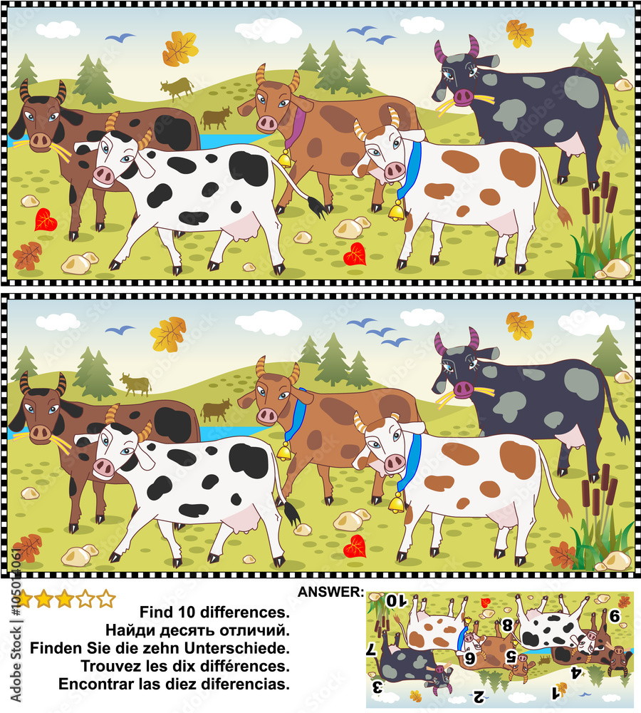 Farm and autumn themed visual puzzle: Find the ten differences between ...
