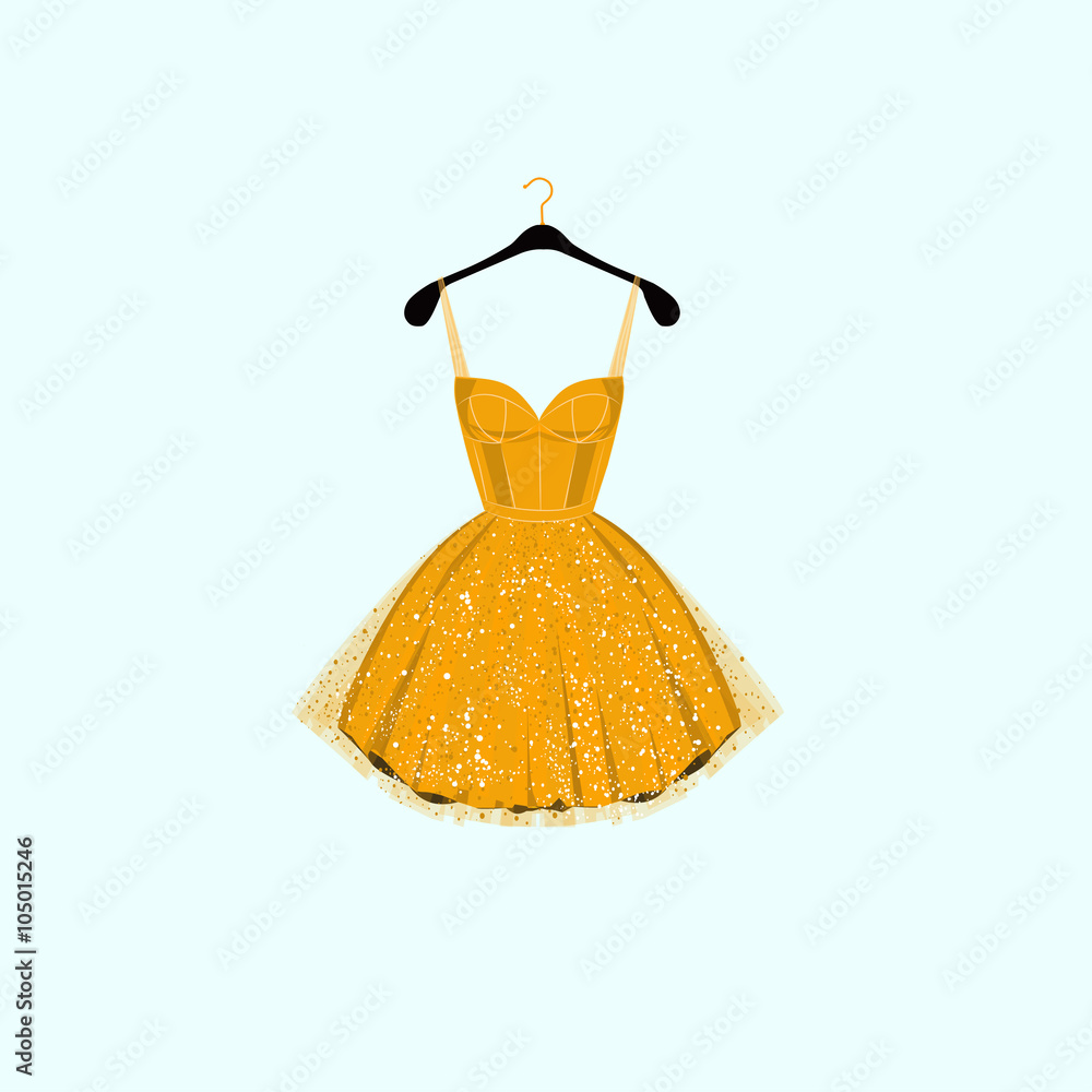 Yellow and golden party dress.Vector illustration. Illustration Stock ...