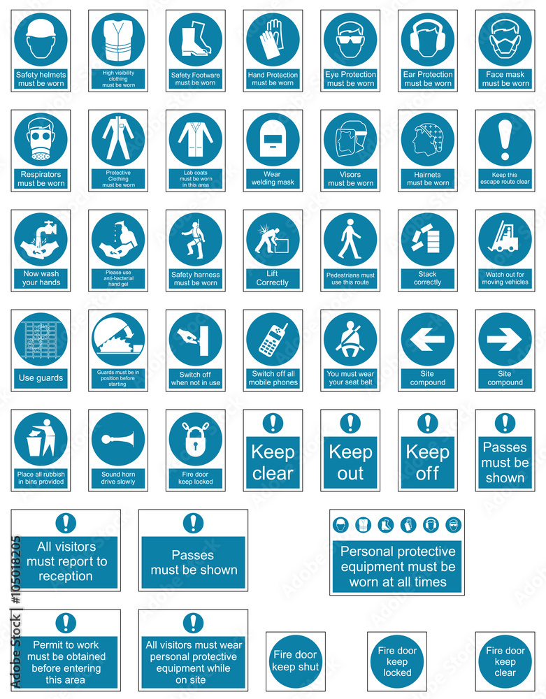 Mandatory Health and Safety sign collection Stock Vector | Adobe Stock