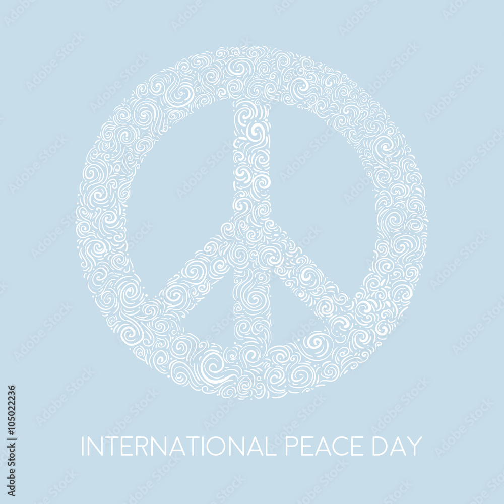 Vector illustration of peace sign made of white swirl. Hand drawn sign ...