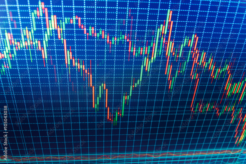 Stock diagram on the screen. Stock market graph on the screen. Stock ...