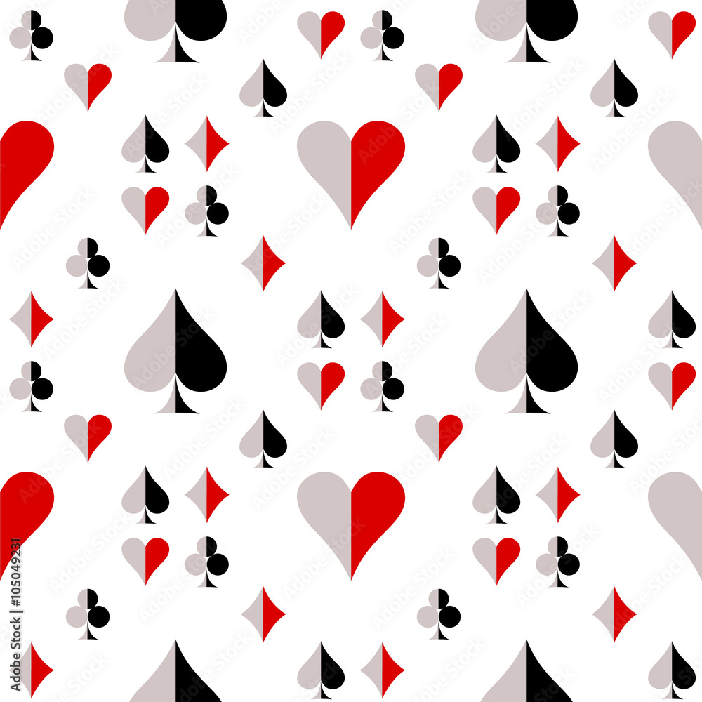 Seamless vector pattern with icons of playing cards. Black, red and ...