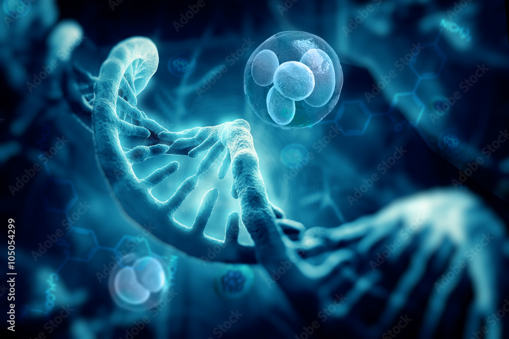 3d render cells and dna structure, abstract background Stock ...