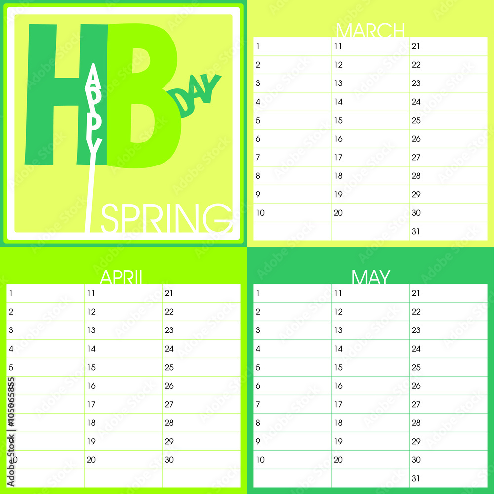 text art seasonal birthday calendar, spring months including march ...