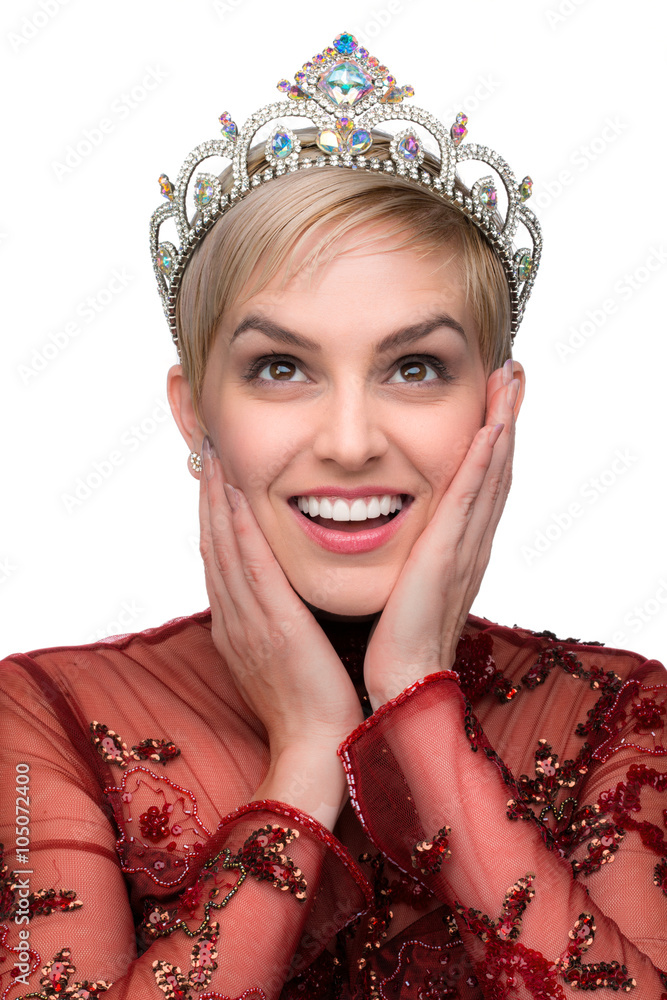 Gorgeous female contestant of beauty pageant crowned as winner tiara ...