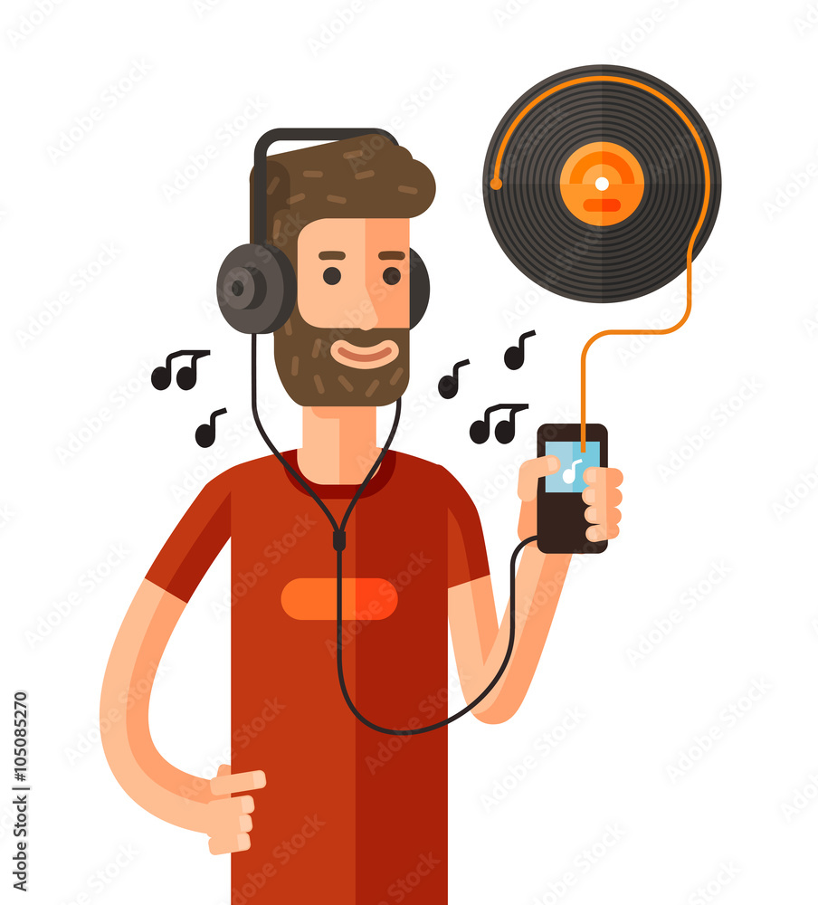 Cartoon man listening to music. vector illustration Stock Vector ...