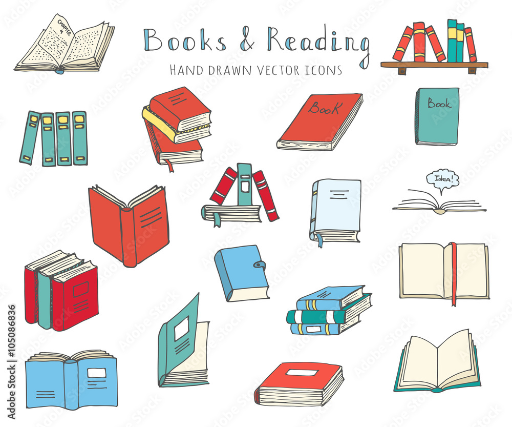 Hand drawn doodle Books Reading set Vector illustration Sketchy book ...