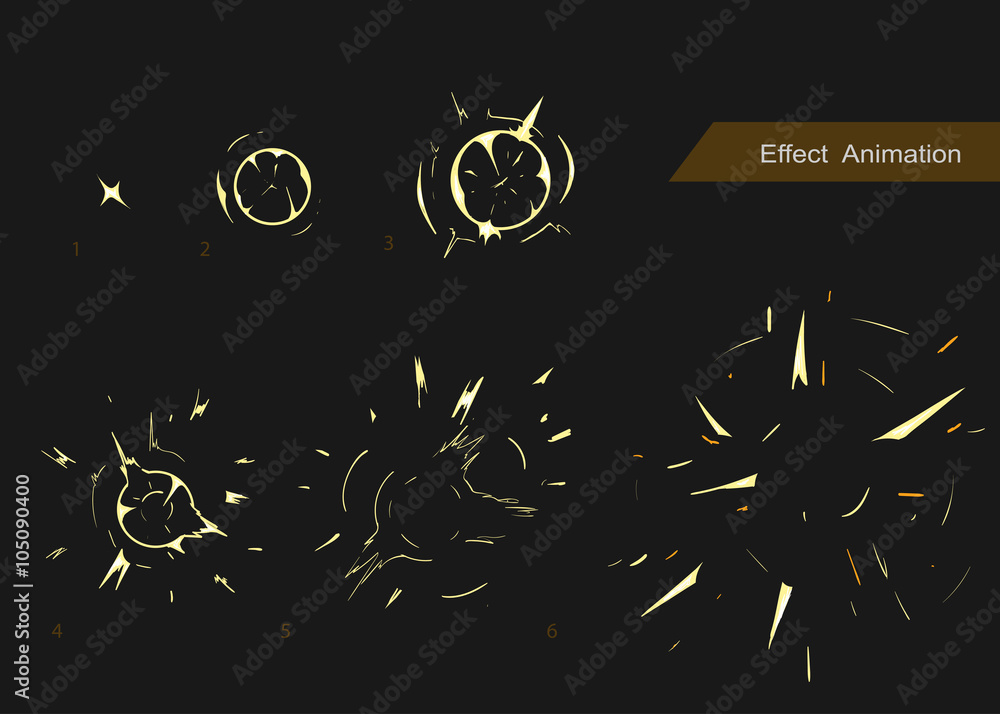 Vector effect. Effect for game. Explode effect animation. Cartoon explosion frames Stock Vector ...