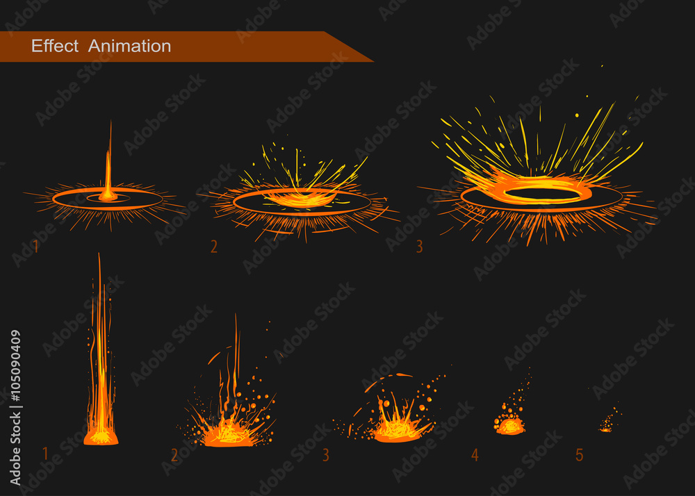 Vector effect. Effect for game. Explode effect animation. Cartoon explosion frames Stock Vector ...