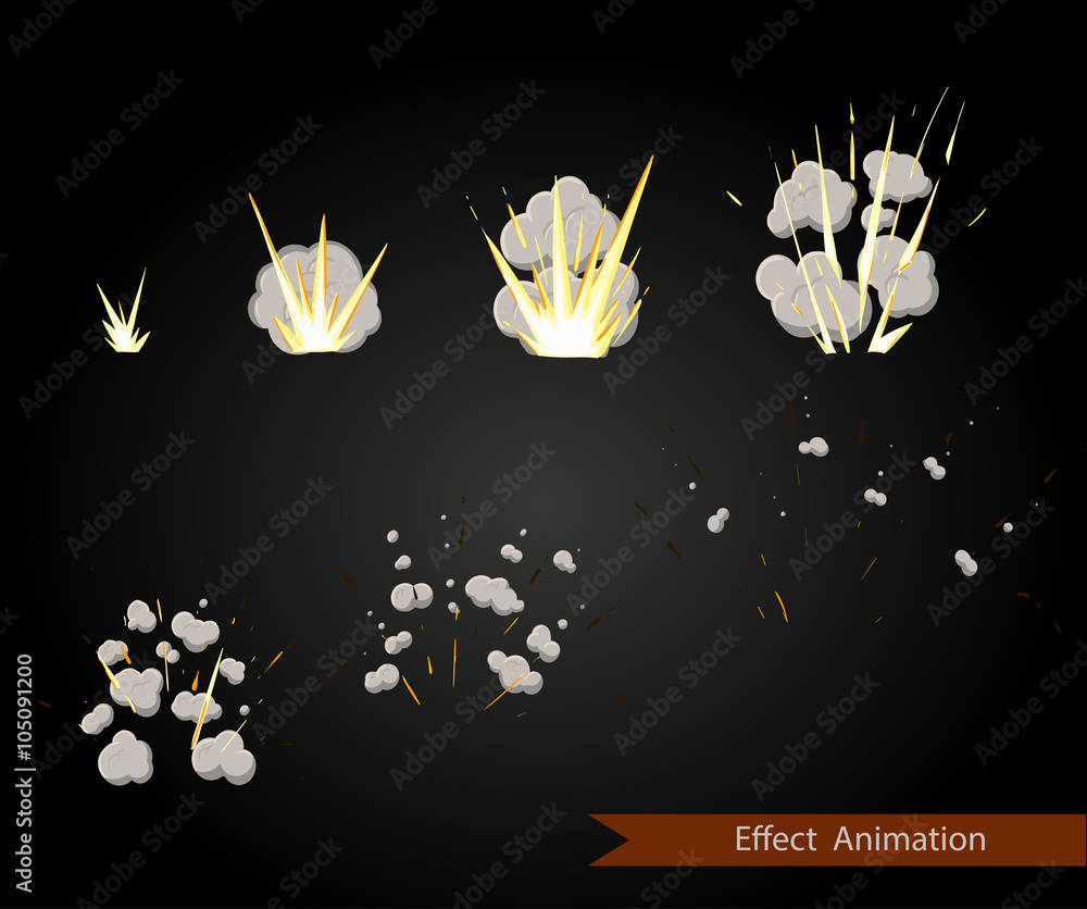 Vector effect. Effect for game. Explode effect animation. Cartoon explosion frames Stock Vector ...
