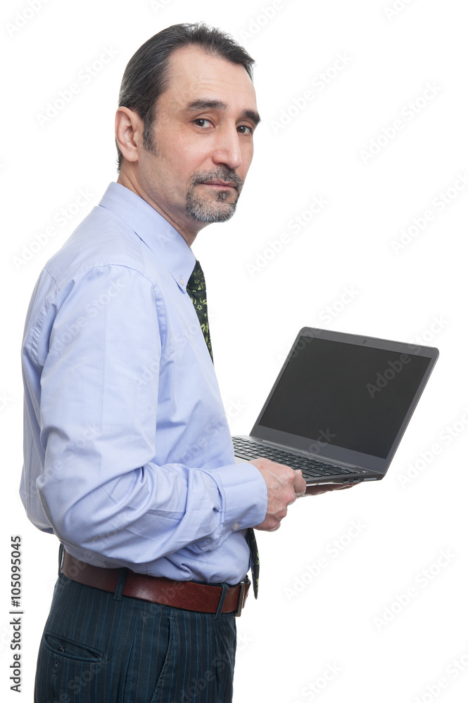 businessman with laptop computer Stock Photo | Adobe Stock