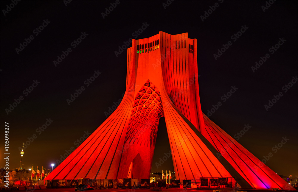 Night view of the Azadi Tower in Tehran Stock Photo | Adobe Stock
