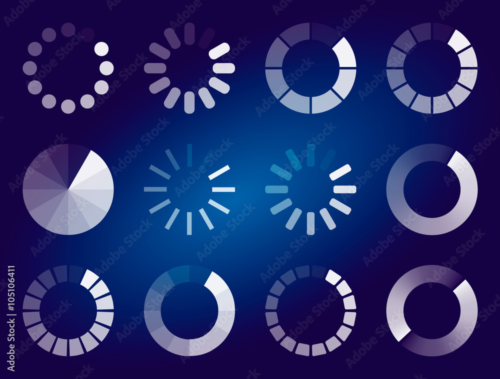 Set of modern preloaders on blue gradient background. Stock Vector ...