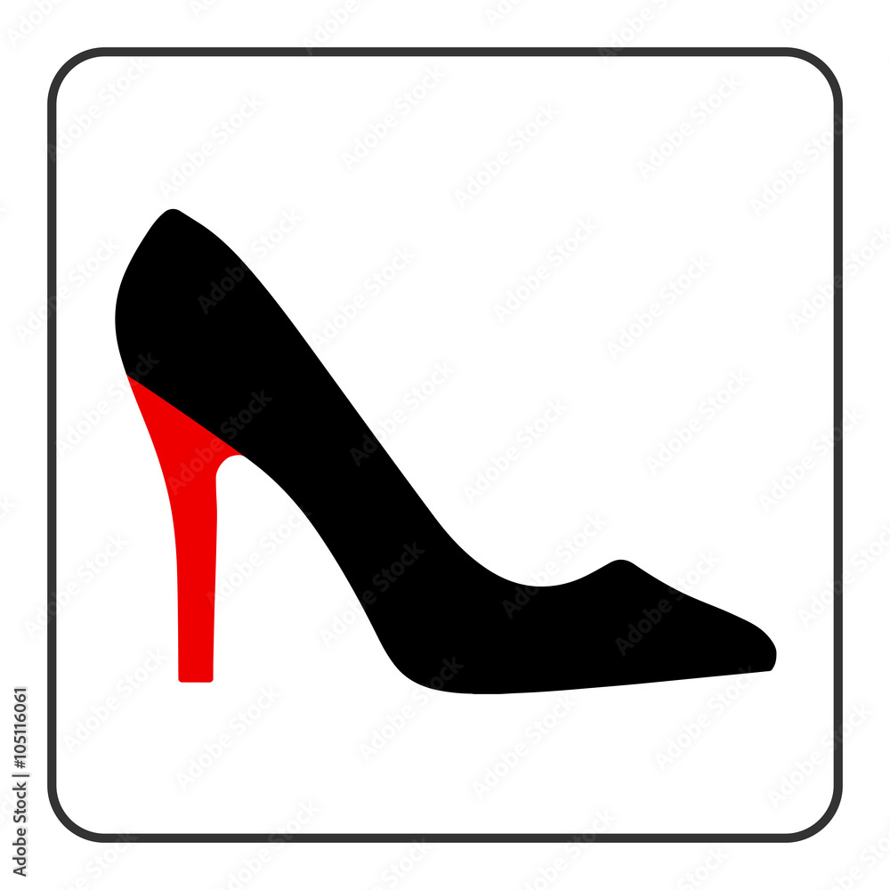 High heel shoes icon. Elegant black and red silhouette. Information ...