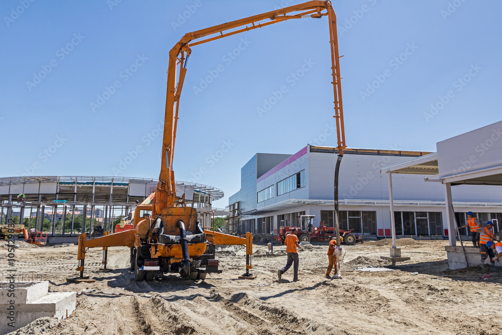 Construction pump crane for lifting and casting concrete. Stock Photo ...