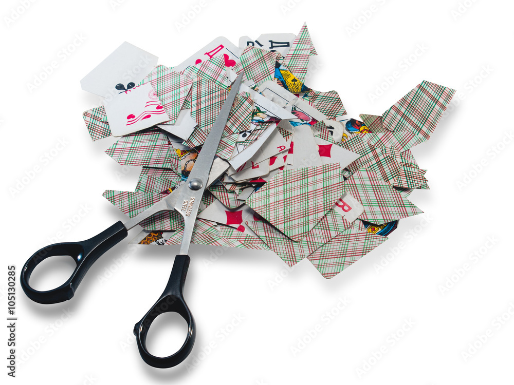 Playing cards scissors-destroy foto de Stock | Adobe Stock