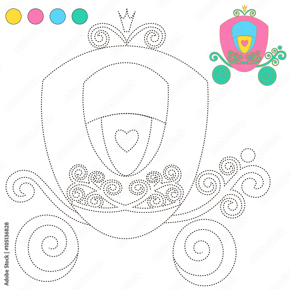 Coloring Book or Page Cartoon Illustration carriage Princess for ...