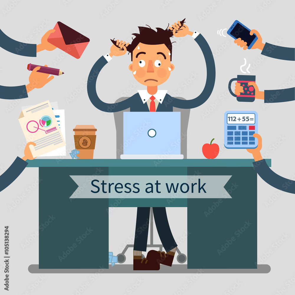 Stressed Man at Work Pulls His Hair with Many Hands Added Different ...