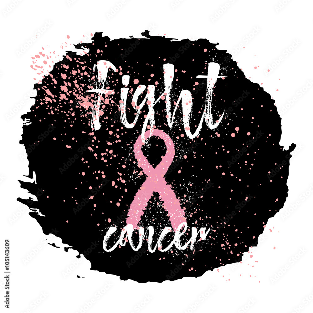Symbols of breast cancer awareness. Pink ribbon in brush strokes ...
