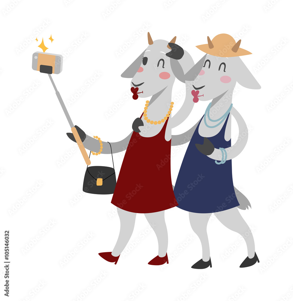 Goat girls couple friends vector portrait illustration on white ...